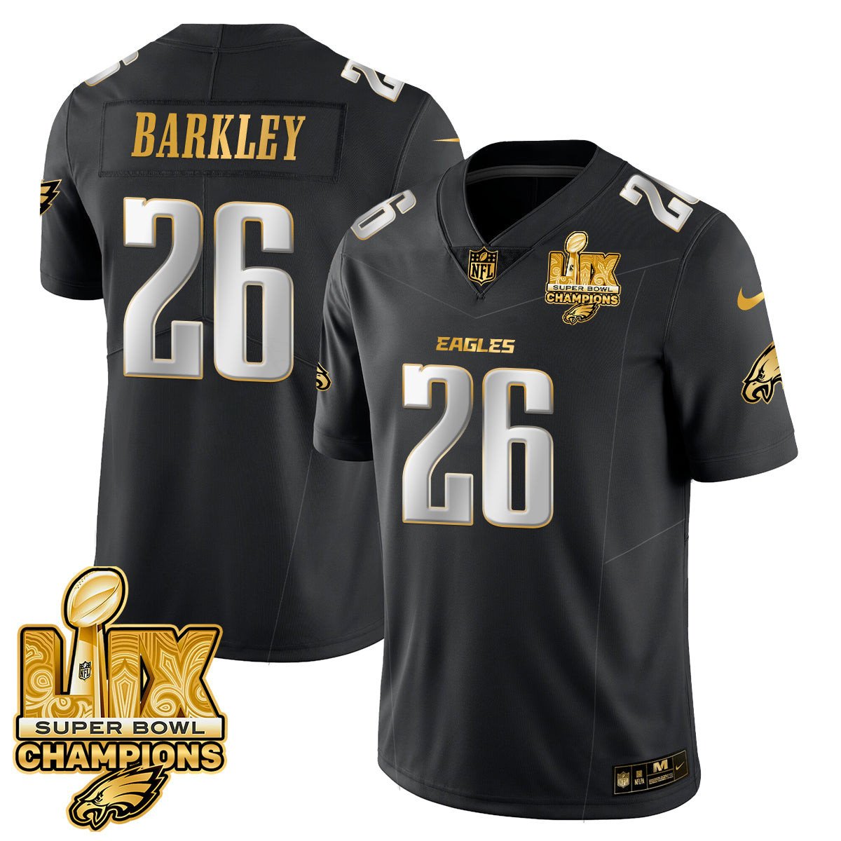 Saquon Barkley 26 Philadelphia Eagles Super Bowl LIX Champions Gold Vapor Limited Jersey - Black ...